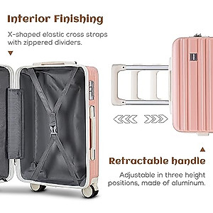 imiomo Carry On Luggage 20 Inch airline approved Hardside 3PCS Set Lightweight Rolling Travel Luggagewith TSA Lock， Suitcase with Spinner Wheels (PINK+beige, Carry-On 20-Inch)