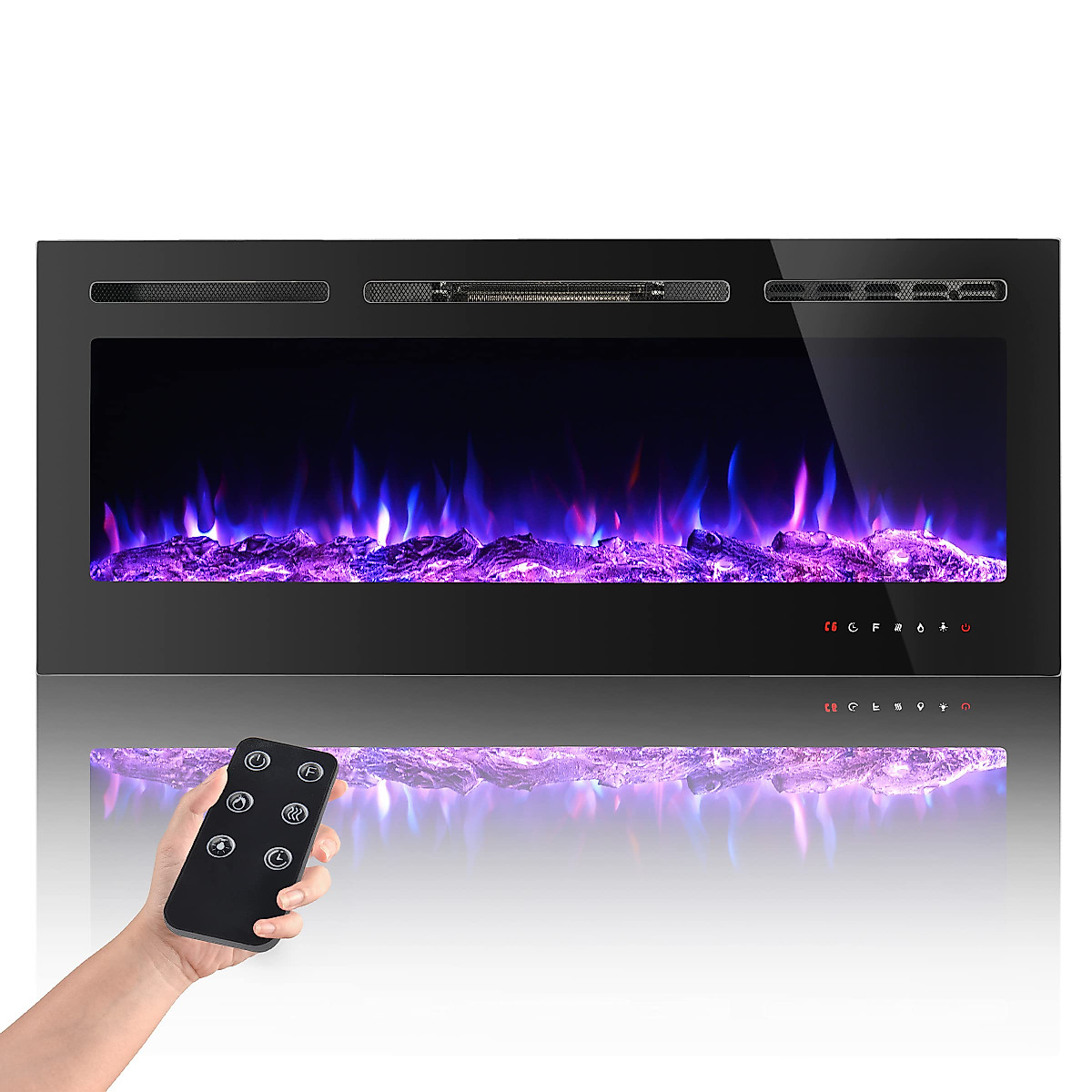 60 Inches Recessed Electric Fireplace Insert, 9 Levels Adjustable Flame Brightness Energy Saving Heating Electric Fireplace Heater W/ Touch Panel, Remote Control, Sleep Mode, 2 Heating Options, Black
