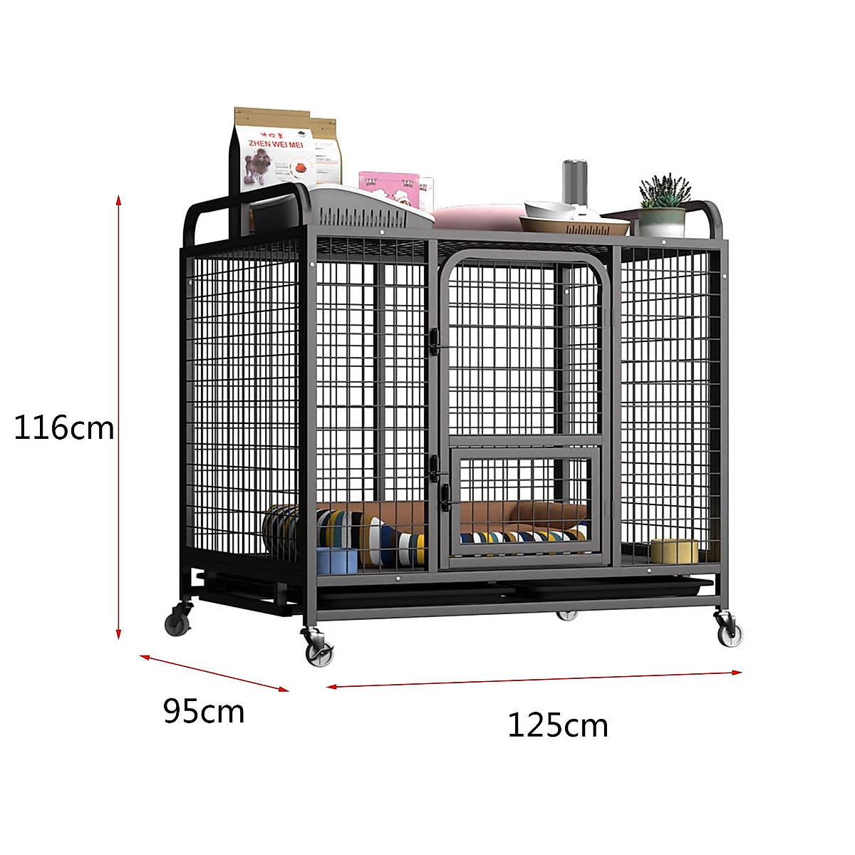 Dog Kennel Large, 50" Heavy Duty Dog Crate,Robust Stable Dog Kennel,Suitable for High Anxiety Escape Proof Dog Crate, Large Dog Crate,Dog Crate with Locking Wheels and Removable Tray,Black