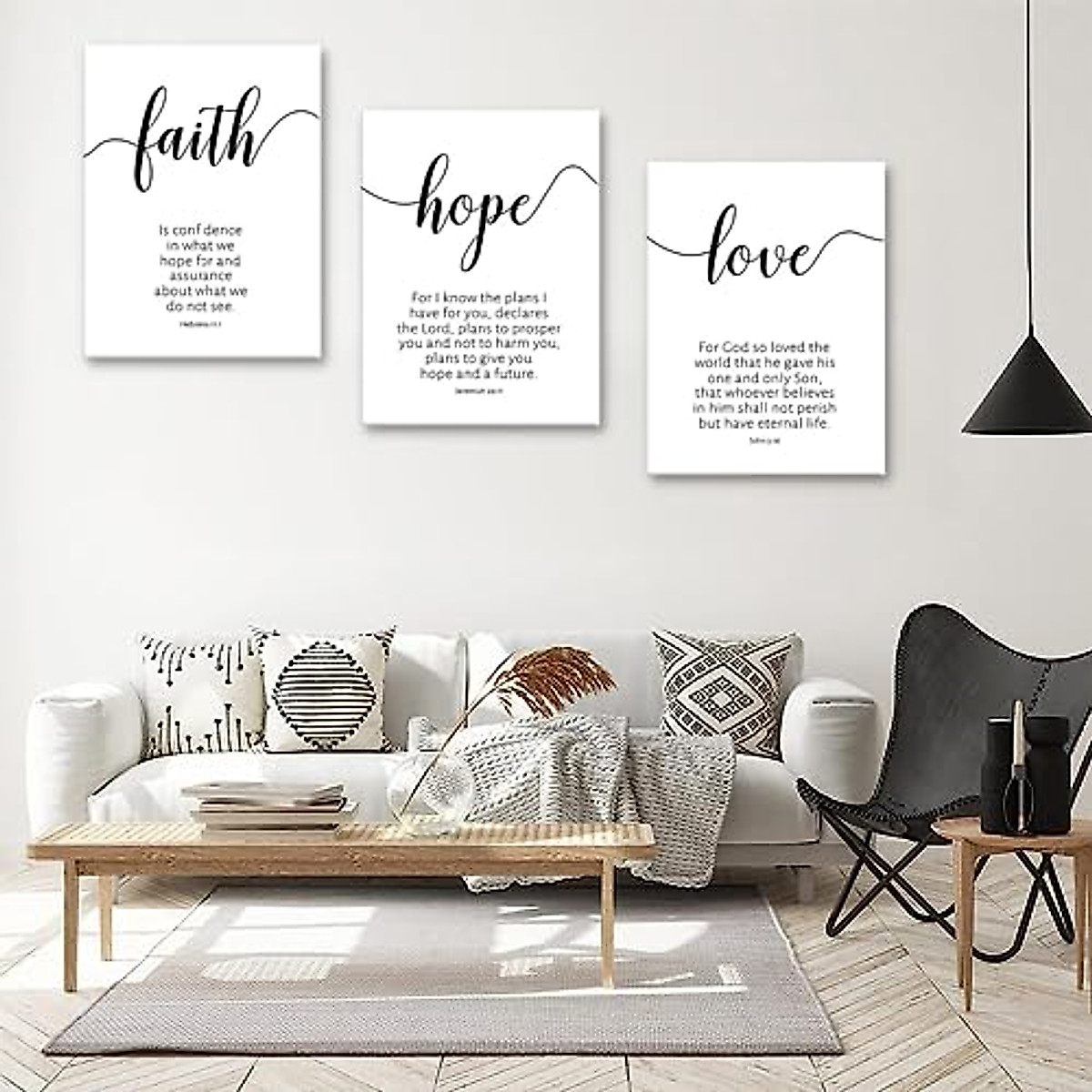 Creoate Bible Verses Canvas Wall Art, Faith Hope Love Wall Decor, Inspirational Christian Wall Art, Minimalist Canvas Print Artwork Framed Set for Bedroom Living Room Wall Decor (12x16 Inch x3pcs)…