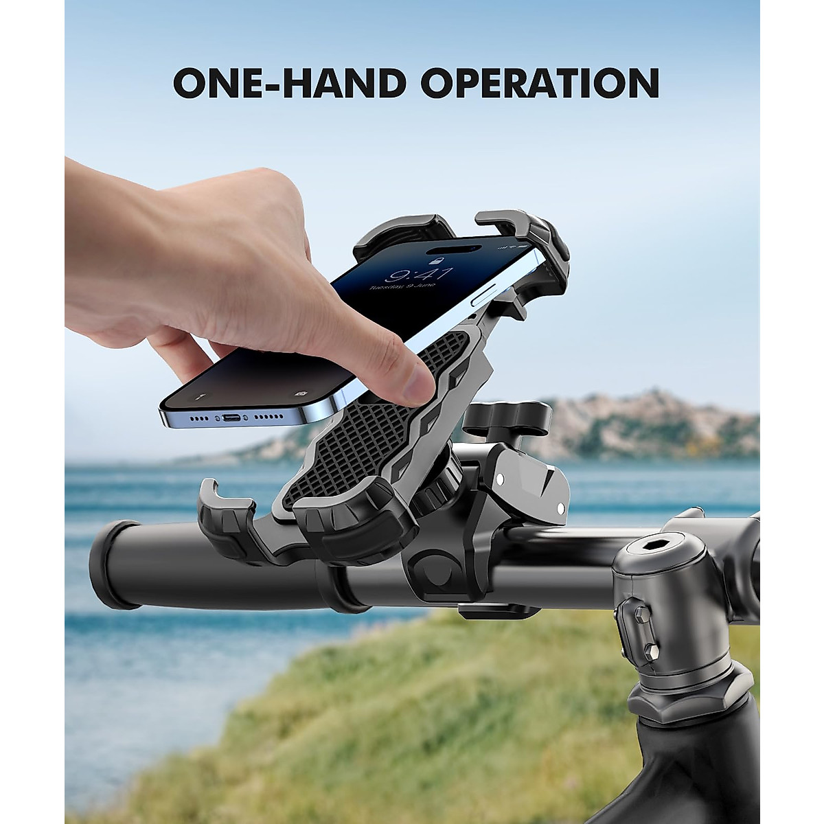 Zewdov Motorcycle Phone Mount, Upgrade Bike Phone Mount [1s Lock][Secure Protection], 360° Rotatable Phone Holder for Mountain Bike/ATV/Scooter Handlebar, Compatible with iPhone/Samsung 4.7-6.7"