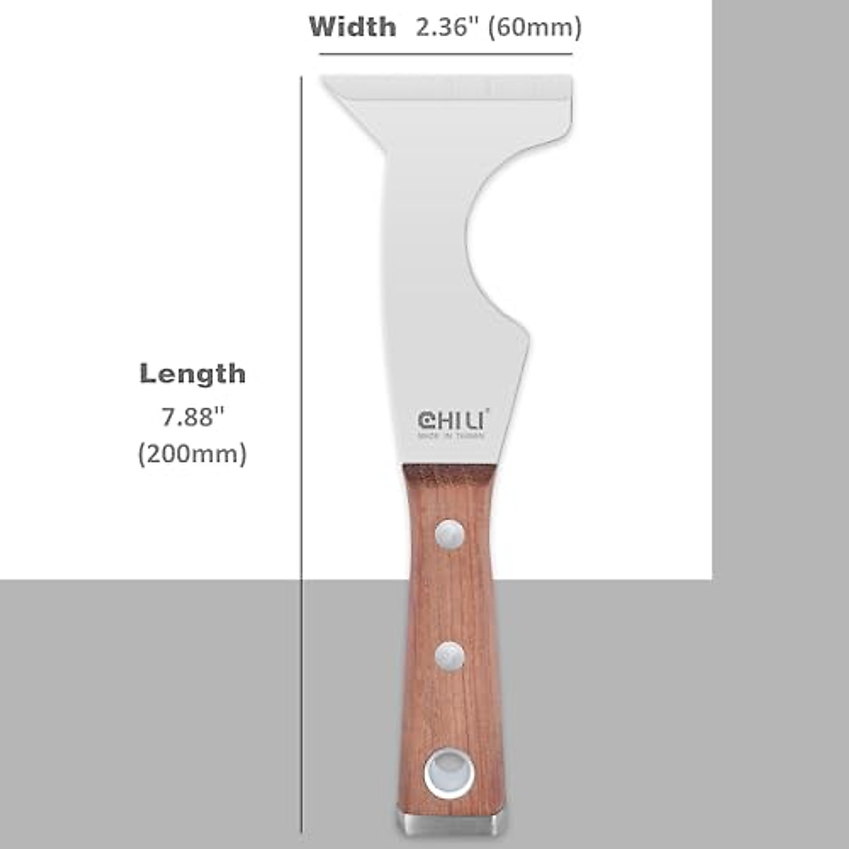 CHILI TOOLS Stainless Steel 5 in 1 Painters Tool with Wood Handle and Metal Hammer End, Made in Taiwan | Spackle Caulk Remover | Roller Cleaner | Putty Knife | Wallpaper Scraper | Can Bottle Opener