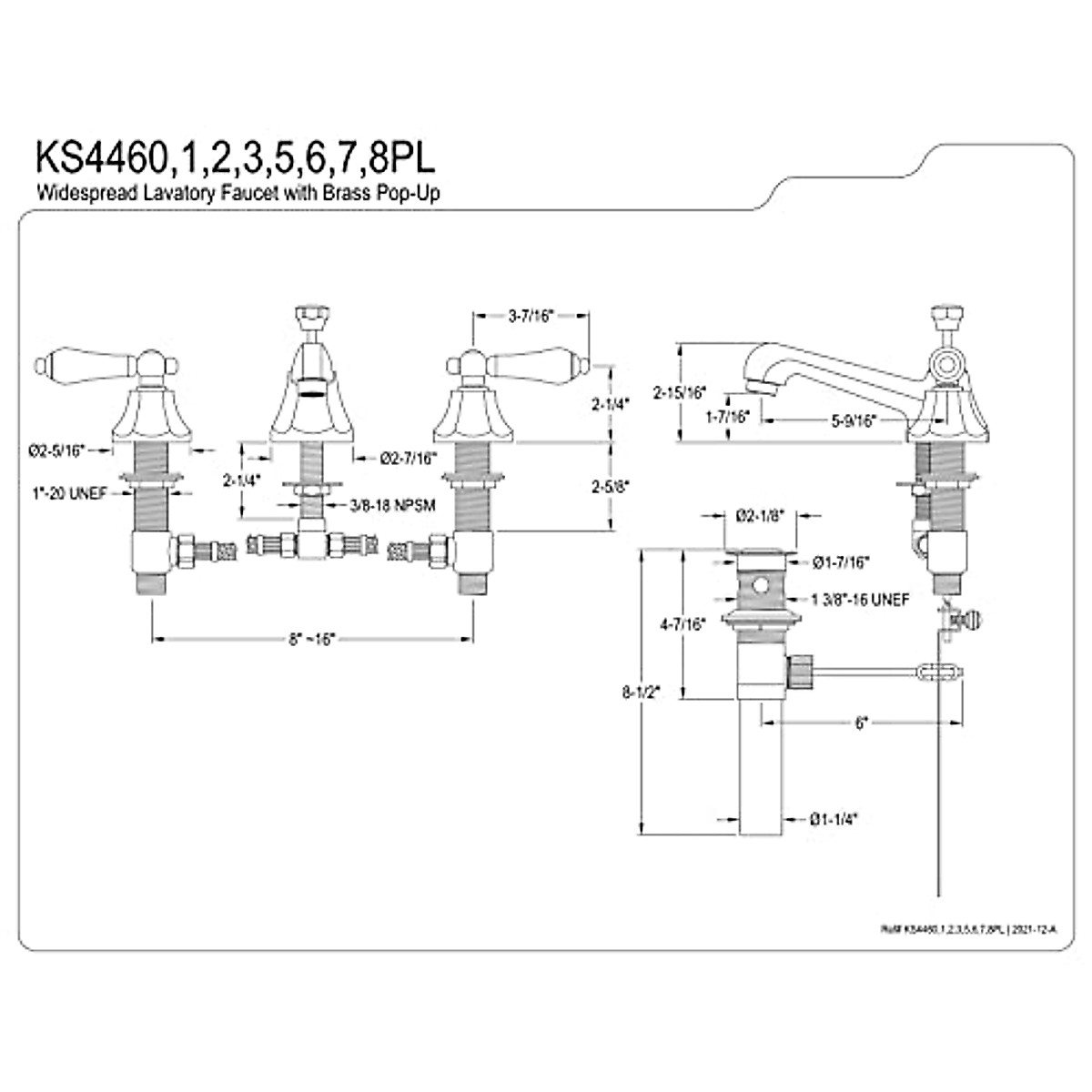 Kingston Brass KS4468PL Metropolitan Widespread Lavatory Faucet with Porcelain Lever Handle, Brushed Nickel