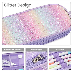 Bagseri Pencil Case for Kids - Expandable Cute Pencil Case for Girls Large Capacity Pencil Pouch Organizer for School Student Office Supplies, Pen Case Only (Purple, Mermaid Scale)