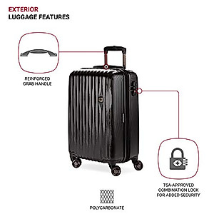 SwissGear 7272 Energie Hardside Luggage Carry-On Luggage With Spinner Wheels & TSA Lock, Black, 19”