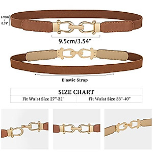 JASGOOD Women Skinny Elastic Belt for Dresses,Thin Retro Stretch Waist Belt with Golden Buckle 2 Pack,Black+Brown,Fit waist size 28-32 inch