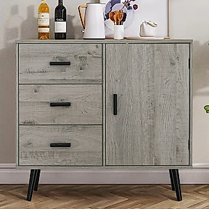 Iwell Storage Cabinet with Drawers & Shelf, Floor Storage Cabinet with Double Door, Sideboard, Cupboard for Living Room, Home Office