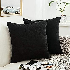 MERNETTE Pack of 2, Thick Chenille Decorative Square Throw Pillow Cover Cushion Covers Pillowcase, Home Decor Decorations for Sofa Couch Bed Chair 18x18 Inch/45x45 cm (Black)