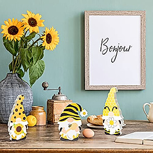 2ooya R HORSE 3Pcs Bee Sunflower Gnome Wooden Sign Honeybee Gnome Wooden Freestanding Table Decor Double Printed Gnome Tabletop Centerpiece Ornament Decoration for Summer Beach Home Office Party