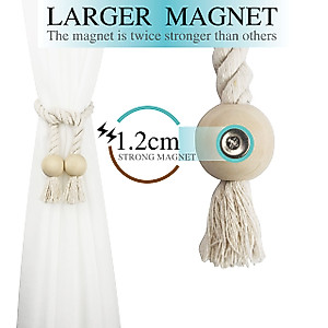Nieffeiy 4 Pack Magnetic Curtain Tiebacks Cotton Hand Woven Tie Back Decorative Rope Holdbacks for Curtains Draperies No Tools Required, Beige