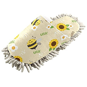 MCHIVER Bee Sunflower Mop Slippers for Floor Cleaning Kitchen Mop Shoes for Men Dust Mop Slippers for House