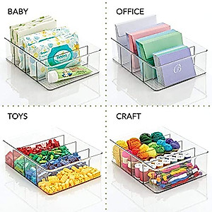 mDesign Kitchen Plastic Storage Organizer Combo Set of 2 Bins - For Kitchen, Pantry, Cabinet, Fridge/Freezer for Organizing Snacks, Produce, Vegetables, Pasta Food, 2 Piece Set - Clear