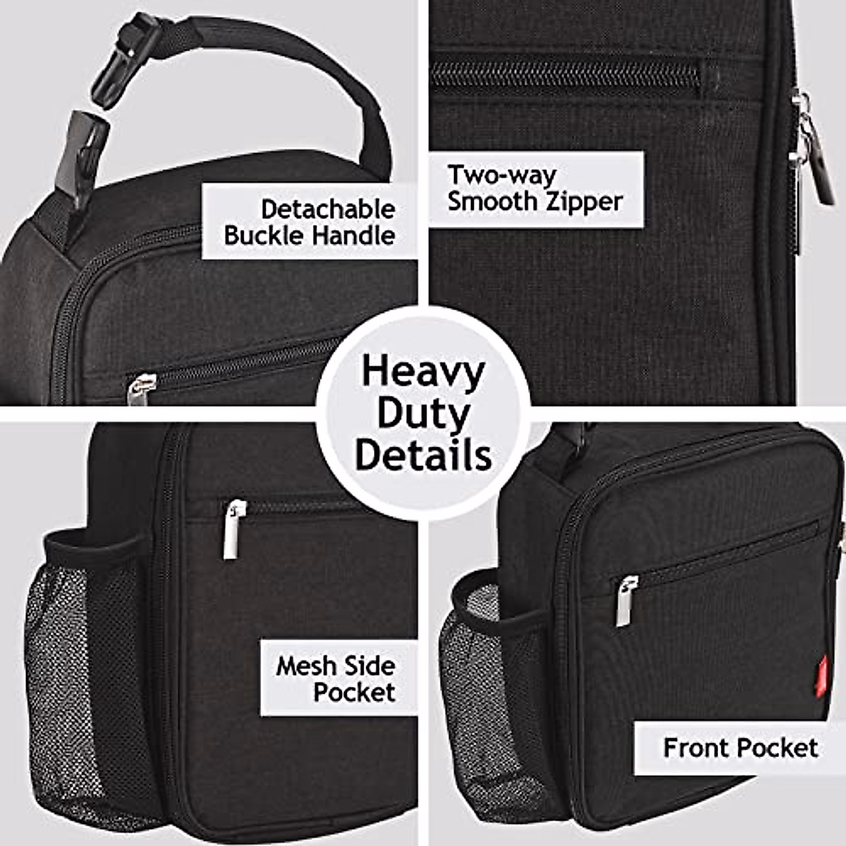 yookee home Kids Lunch Box for Girls Boys Reusable Lunch Bag for Kids Insulated Lunch Box Bag Kid Lunchbox Small Lunchbag for School Toddler Lunch Box for Daycare Portable Lunch Bag for Children Black