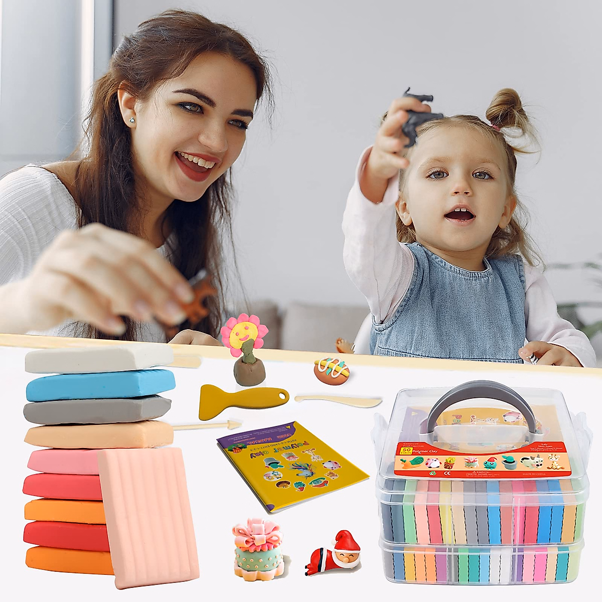 Polymer Clay 50 Colors, Modeling Clay for Kids DIY Starter Kits, Oven Baked Model Clay, Non-Toxic, Non-Sticky,with Sculpting Tools, Ideal Gift for Children and Artists (50 Colors A)