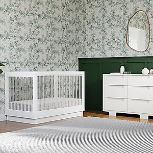 Babyletto Harlow Acrylic 3-in-1 Convertible Crib with Toddler Bed Conversion Kit in White with Acrylic Slats, Greenguard Gold Certified