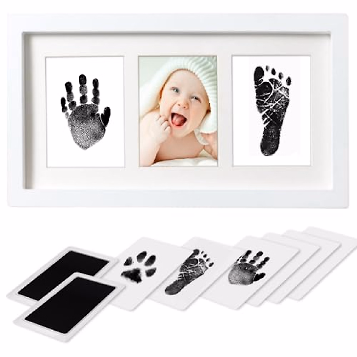 PewinGo Baby Hand and Footprint Kit,Inkless Baby Handprint Kit with 2 Safe Clean-Touch Ink Pads and a Wooden Baby Picture Frame for Newborn,Baby Boys & Girls,Baby Gifts for New ParentsBaby Shower