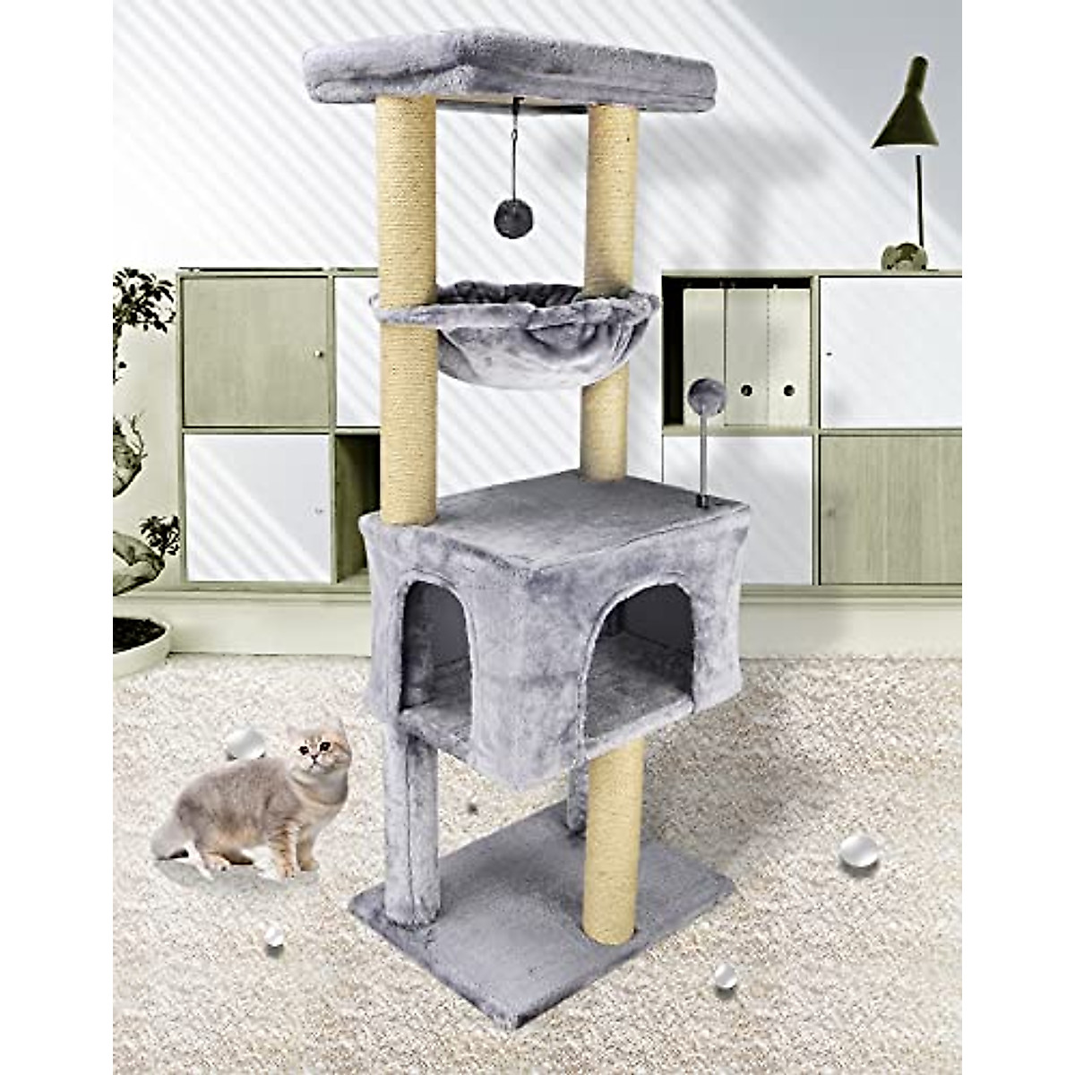 ROYPET Fashion Design 43.3" Cat Trees with Cat Houses,Grey