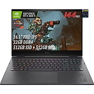 HP Omen 16 Gaming Laptop I 16.1'' FHD 144Hz IPS AMD 8-Core Ryzen 7 5800H (> i7-10750H) 32GB DDR4 512GB SSD + GeForce RTX 3050 Ti 4GB RGB Backlit USB-C B&O Win11 Micro SD Card, Black,