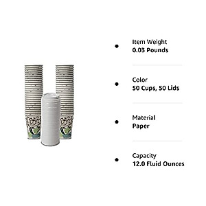Dixie PerfecTouch WiseSize Coffee Design Insulated Paper Cup, 12oz Cups and Lids Bundle (12 oz, 50 Cups, 50 Lids)