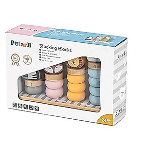 moderngenic Geometric Wooden Animal Stacker, Stacking & Nesting Educational Stacking Tower with Rings and Animals for Toddlers