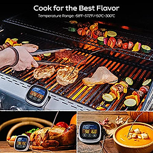 Pilita Digital Meat Thermometer with Large Touchscreen LCD, with Long Probe, Kitchen Timer, Backlight Instant Read for Smoker Kitchen BBQ Oven, Grill Thermometer, Cooking Food Meat Thermometer- Silver