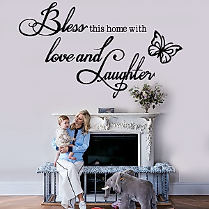 Wall Decal Wall Sticker Inspirational Quotes Bless This Home with Love and Laughter Wall Decal Wall Stickers for Bedroom Living Room Nursey Classroom Home Decor.