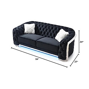 Glory Sapphire Black Velvet Sofa with LED Accent Lighting