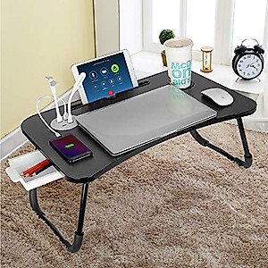 Laptop Desk, Astoryou Portable Laptop Bed Tray Table Notebook Stand Reading Holder with USB Charge Port/Cup Holder/Storage Drawer for Working on Bed/Couch/Sofa (Black)