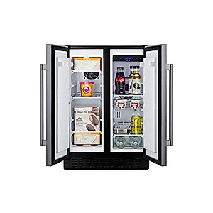 Summit Appliance FFRF24SS 24" Wide Built-In Refrigerator-Freezer, All-in-one Design, Stainless Steel Door Fronts, Black Cabinet, 115V AC/60Hz, High Temperature Alarm, LED Lighting, Digital Thermostat