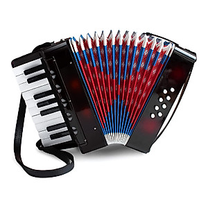 Kids Accordion,17 Key 8 Bass Button Mini Accordion Instrument,Toy Accordion Musical Instrument with Retractable Leather Strap for Child Children Kids Beginners Student Educational
