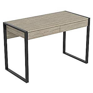 Safdie & Co. Computer Desk 47inch for Home Office and Small Spaces with 2 Drawers Dark Taupe with Black Metal. Ideal for Writing, Gaming, Study, Work from Home.