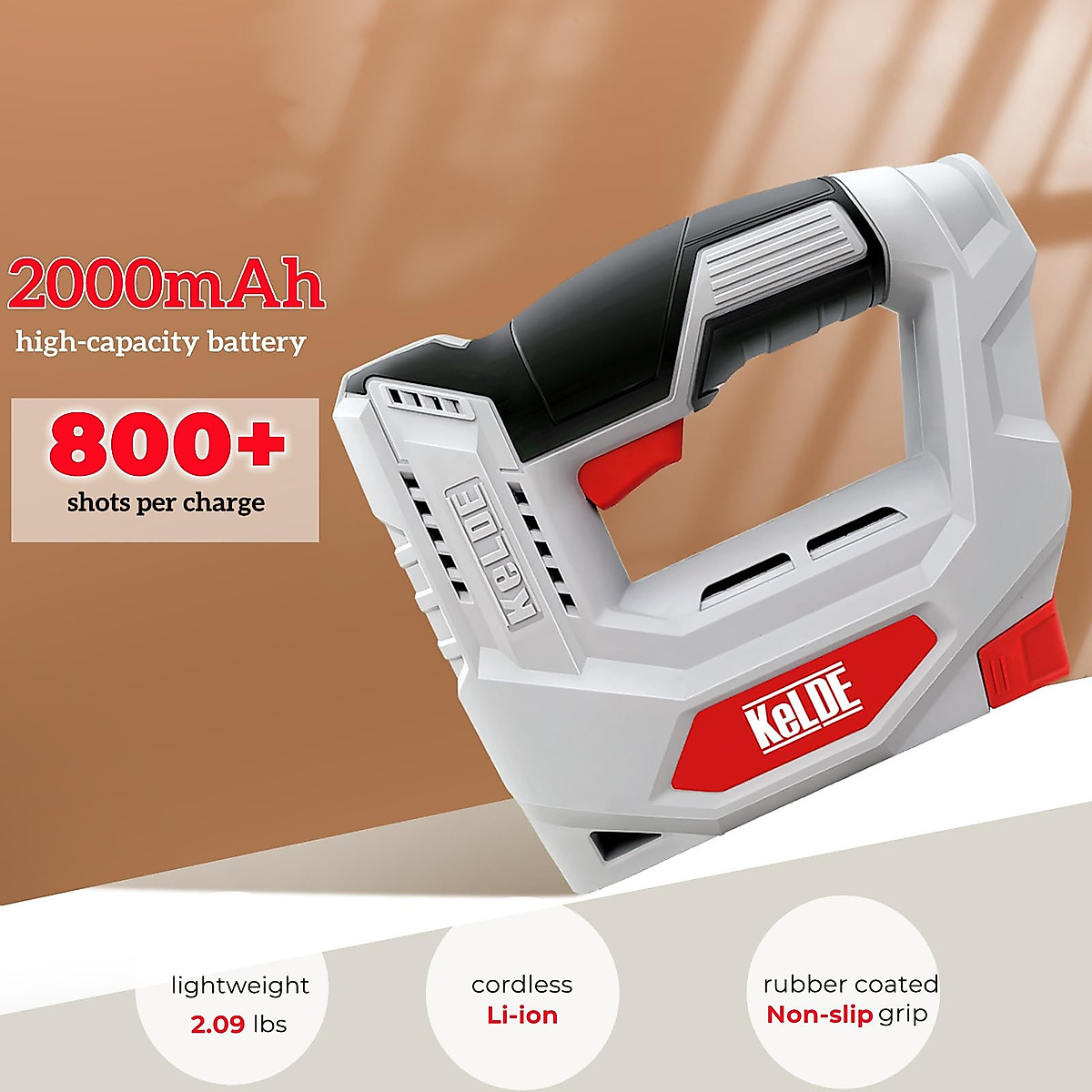 KeLDE 2 in 1 Cordless Staple Gun/Nail Gun Kit, 2000mAh Li-ion Rechargeable Stapler Battery Power Staple Gun for Upholstery, Wood, Furniture DIY with 900pc T50 Staples and 300pc 5/8" Nails