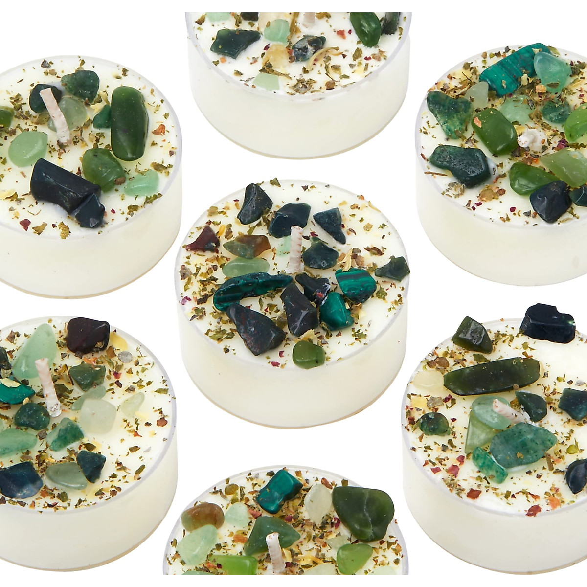 Heart Chakra Candle by New Moon Beginnings - Chakra Candles - Dried Flower, Herb, & Crystal Candles - Aromatherapy Candles - Soy Candle - Set of 6 Tealights