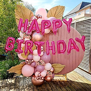 Happy Birthday Balloons Banner,16 Inch Hot Pink Aluminum Foil Banner Letter Balloons for Birthday Party Decorations and Supplies