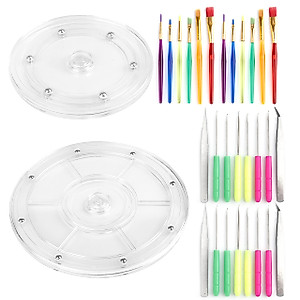 Hacaroa 30 Pieces Cookie Decorating Kit Suppiles, 6 Inch / 8 Inch Acrylic Cookie Turntable with 12 Cookie Scribe Needles, 12 Cookie Decoration Brushes, 4 Tweezers for Cookie, Cake Decoration