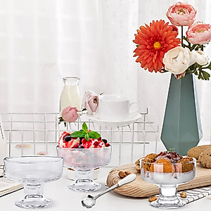 Akamino 6 Pack Glass Dessert Bowls with 3 Pack Flower Spoons, 6.5 oz Ice Cream Bowls Mini Trifle Bowl, Crystal Glass Bowls for Sundae,Fruit,Salad, Pudding, Nuts,Snack