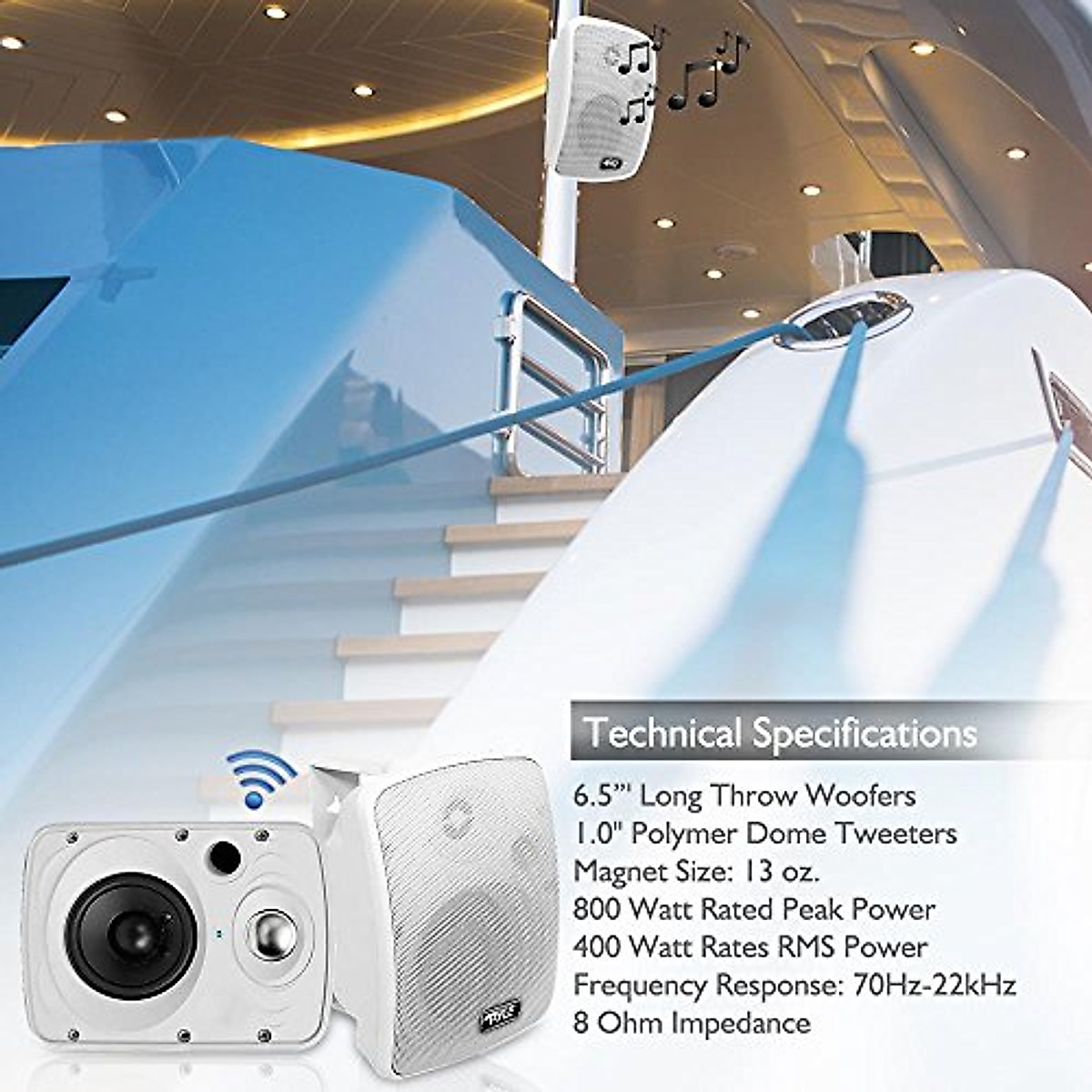 Outdoor Waterproof Wireless Bluetooth Speaker - 6.5 in 800 Watt Pair 2-way Weatherproof Wall/Ceiling Mounted Dual Speakers w/Heavy Duty Grill,Universal Mount,Patio,Indoor Use-Pyle PDWR64BTW,White