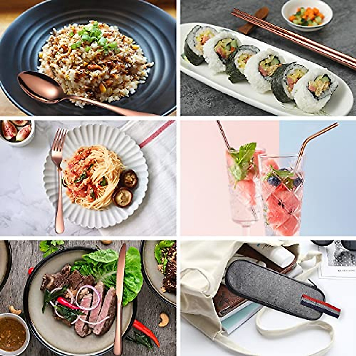 7 Piece Stainless Steel Portable Tableware Set Knife Fork Spoon Chopsticks Straw And Brush Products Travel Cutlery Set