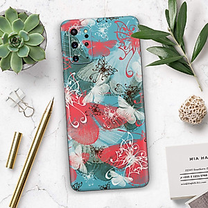 DesignSkinz Blue & Coral Abstract Butterfly Sprout Protective Vinyl Decal Wrap Skin Cover Compatible with The Samsung Galaxy S20 (Screen Trim & Back Glass Skin)