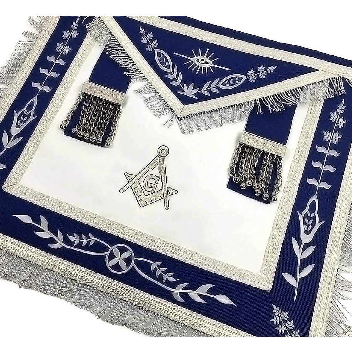 Masonic Blue Lodge G Master Mason Silver Machine Embroidery Freemasons Apron (Lambskin)