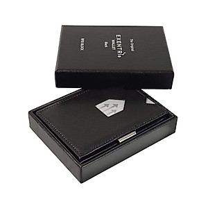 EXENTRI Leather Trifold Wallet - RFID Blocking w/Stainless Steel Locking Clip (Black)