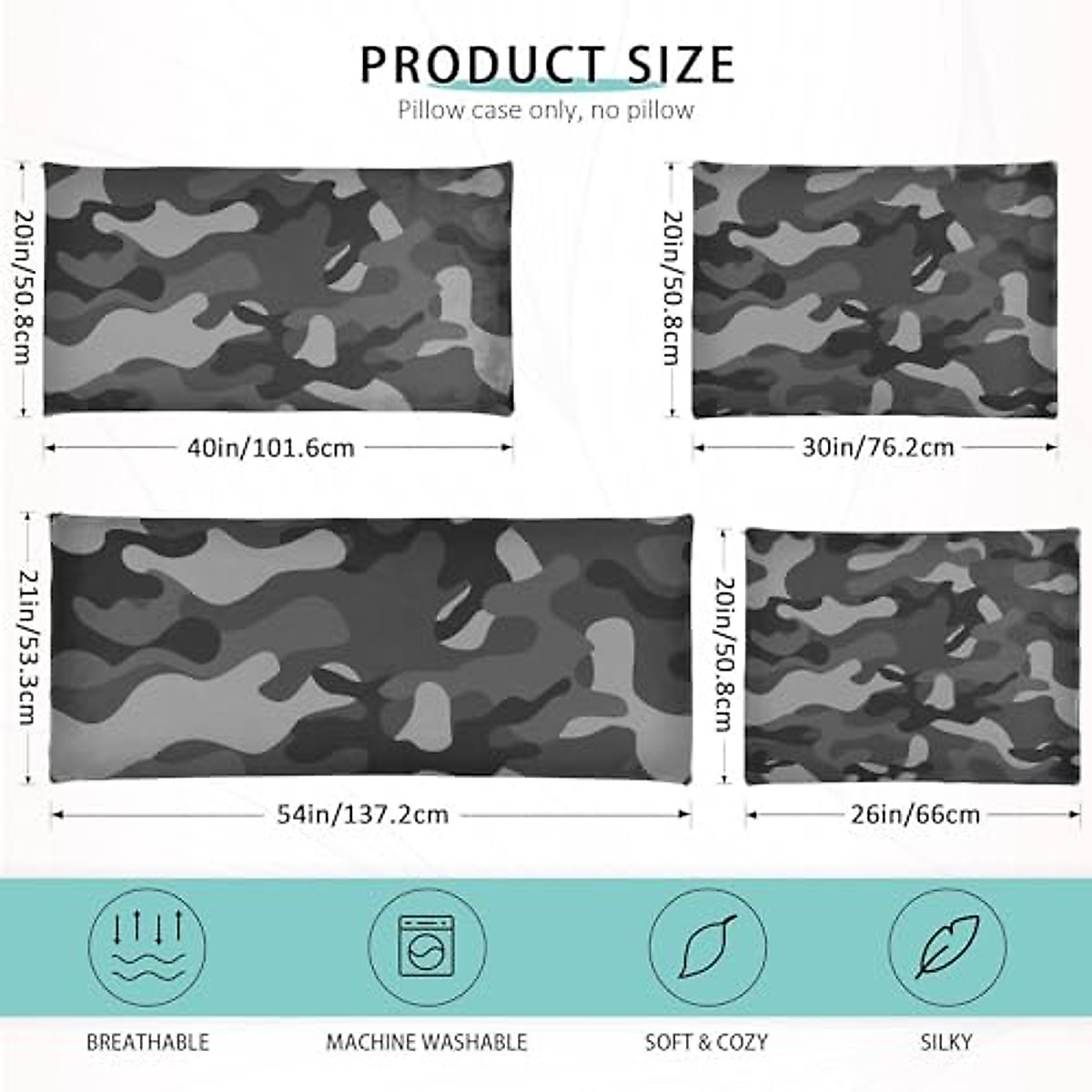 Gray Classic Camouflage Pillowcase for Hair and Skin Body Pillow Cover Body Pillow Case King Size 20"X 40" Fuzzy Pillow Case with Zipper for Body Pillows
