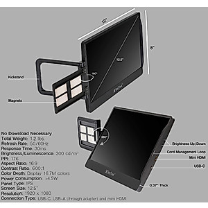 SideTrak Swivel Attachable Portable Monitor for Laptop 12.5” FHD IPS Laptop Screen with 14” Protective Case | Compatible with Mac, PC, & Chrome | Fits All Laptop Sizes | Powered by USB-C or Mini HDMI