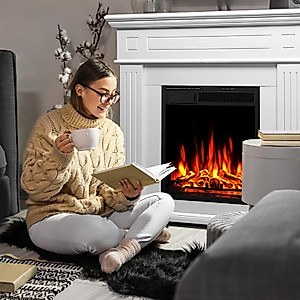 Havato 43" Electric Fireplace with Mantel, Wooden White Fireplace Mantel with Remote Control, Freestanding Fireplace, Handmade Paint Finish Fireplace Mantel, 7Level Adjustable Led 3DFrame, 750W/1500W