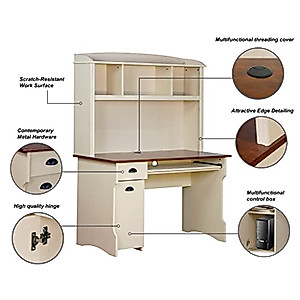 Saint Birch Modern Wood Writing Desk with Hutch in Maple/Antique White