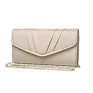 MUDUO Women Faux Suede Envelope Clutch Purse Evening Handbag Foldover Shoulder Crossbody Bag (Beige)