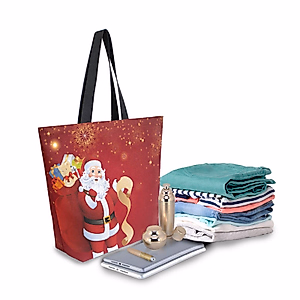 ALAZA Firework Christmas Santa Claus Canvas Tote Bag for womenLarge Women Casual Shoulder Bag Handbag,Shopping Grocery Cotton Bag Reusable,Multipurpose,Heavy Duty For Outdoors Weekender Travel
