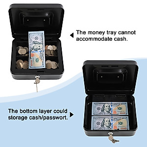 KYODOLED Medium Cash Box with Money Tray,Small Safe Lock Box with Key,Cash Drawer,7.87"x 6.30"x 3.54" Black Medium