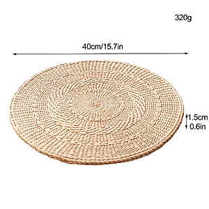 Ohstgp Tatami Floor Pillow Sitting Cushion, Thin Round Pouf Floor Seat Cushion, Natural Woven Grass Cushion Floor Cushions for Garden Dining Room Home Decor …