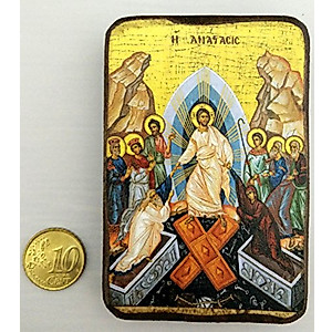 Wooden Greek Christian Orthodox Wood Icon of the Resurrection / A0